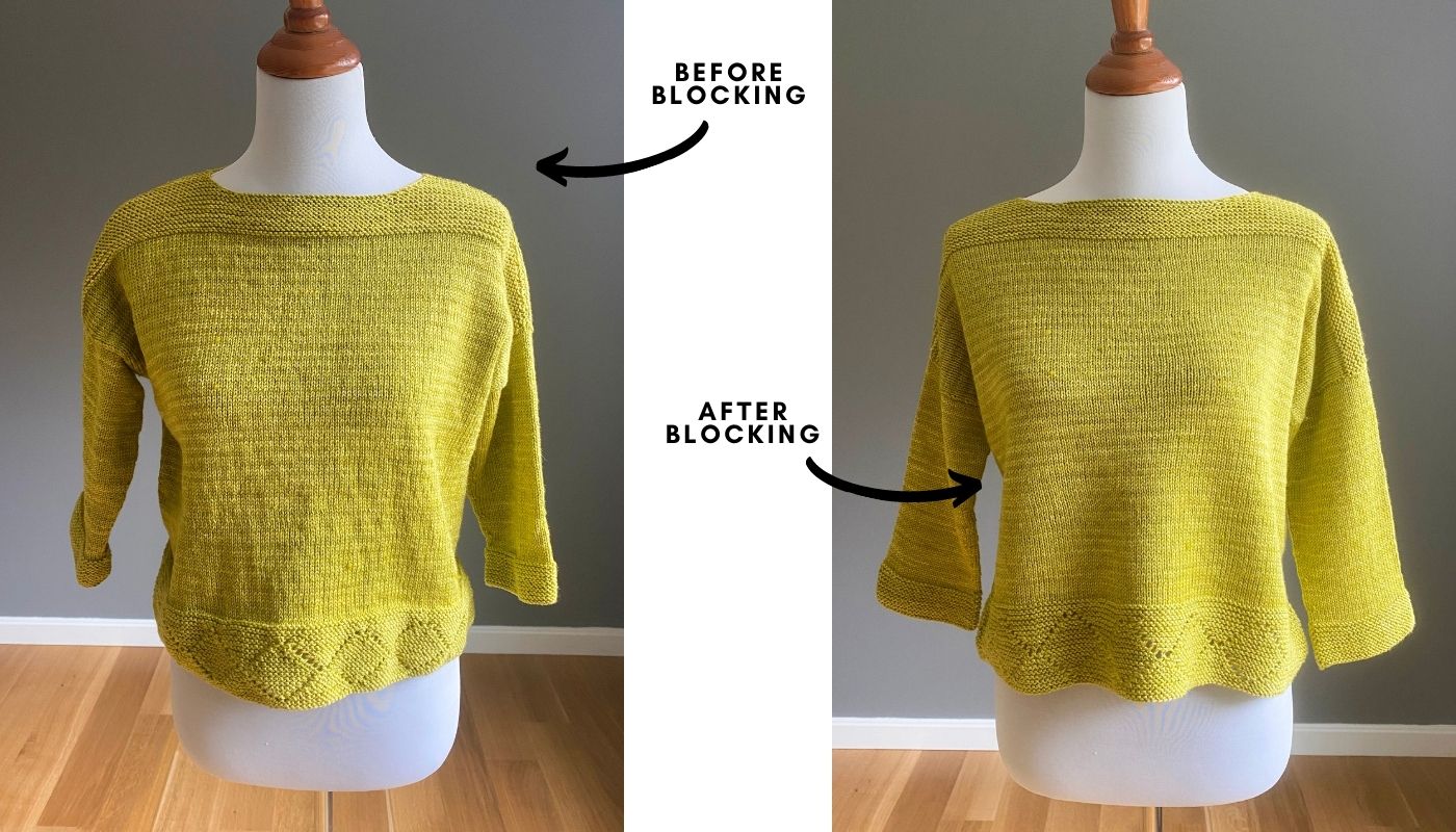Before And After blocking Elizabeth Smith Knits